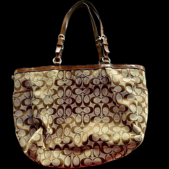 Coach | Bags | Coach Gallery Tote Bag Signature Jacquard Brown Gold ...